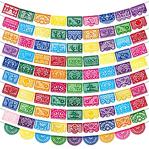 Oudain 10 Pack Fiesta Party Decoration Mexican Party Banners 164 Ft Felt Cinco de Mayo Papel Picado Banner for Mexican Theme Day of The Dead Dia De Los Muertos Party Supplies