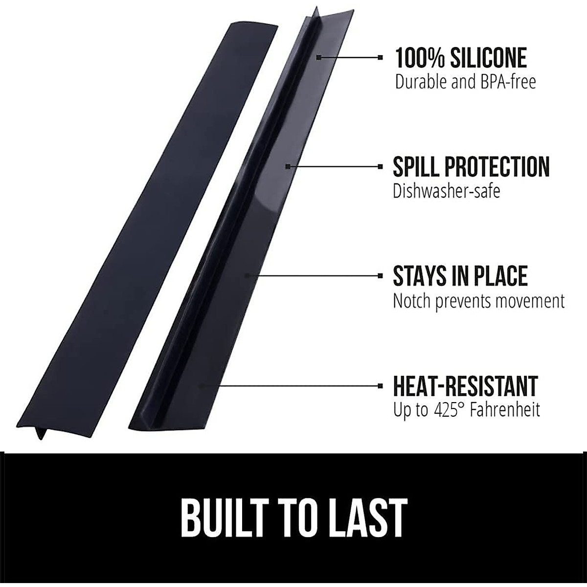 Gorilla Grip 2 Pack Silicone Stove Gap Covers, Flexible Heat Resistant Stovetop Filler Between Counters and Cooktops, Seamless Hidden Oven Side Guard, Prevents Counterspace Mess, 21 Inch, Black