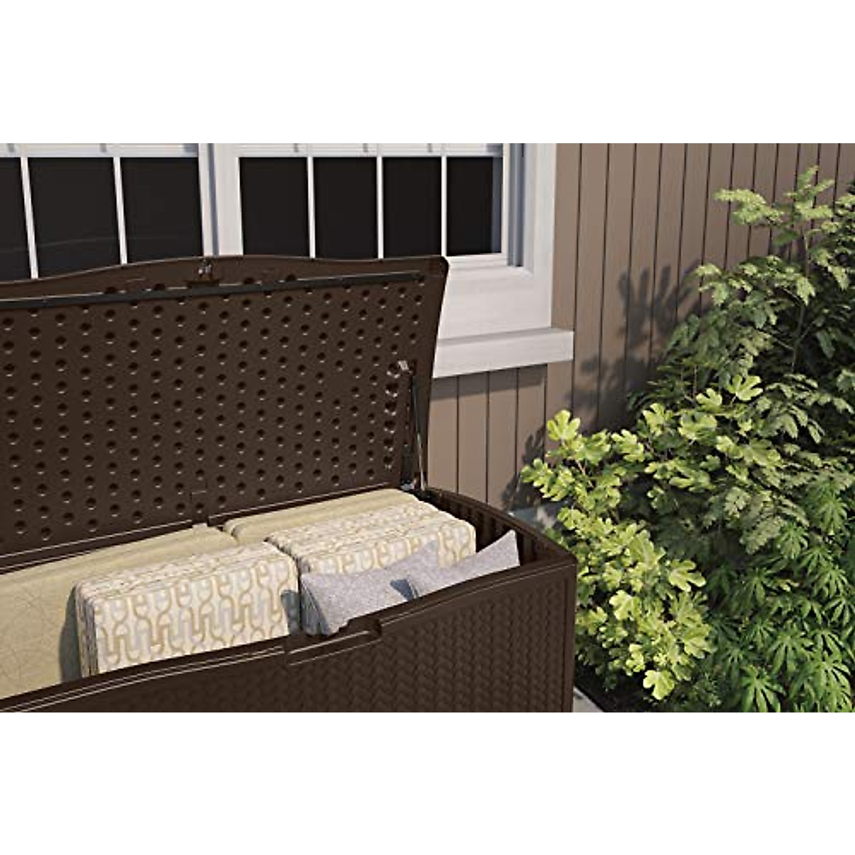 Suncast 124 Gallon Resin Extra Large Deck Storage Cabinet, Mocha Herringbone
