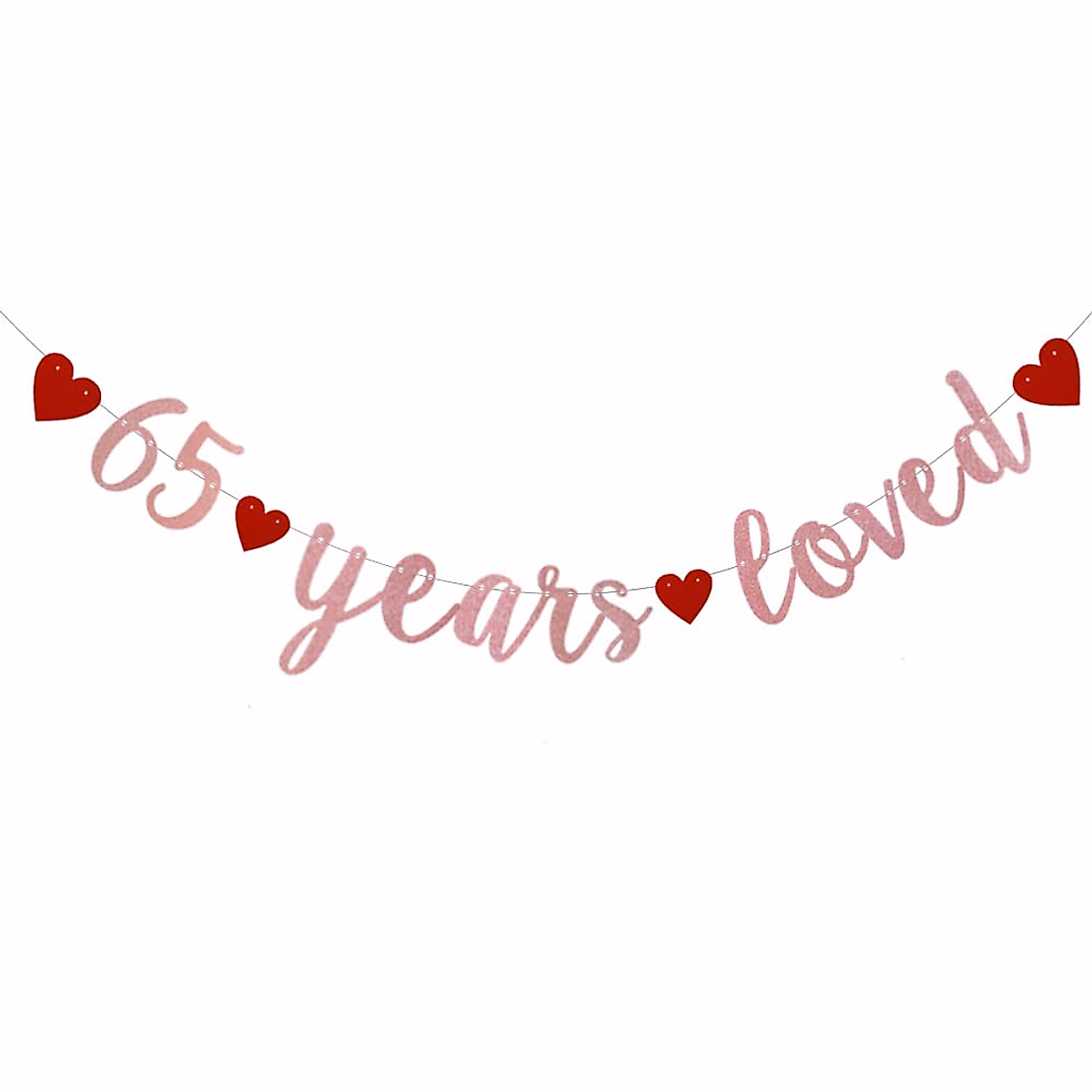 65 Years Loved Banner, Pre-Strung,Rose Gold Glitter Paper Garlands for 65th Birthday / Wedding Anniversary Party Decorations Supplies, No Assembly Required,Rose Gold,SUNbetterland