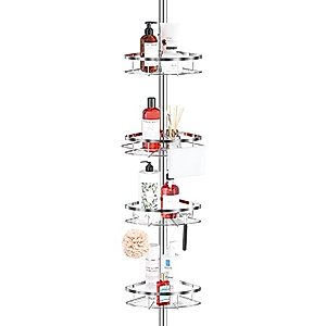 SEIRIONE Rustproof Shower Corner Caddy Organizer for Bathroom, 4 Adjustable Shelves with Tension Pole, for Bathtub Shampoo Accessories Storage Holder, 56 to 114 Inch Height