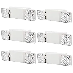 AKT LIGHTING Commercial Emergency Light, Back-up Battery Emergency Exit Lighting Fixtures with Adjustable Hardwired 2 LED Head Wall Mount White for Hallways/Stairways, UL Certified(6 Pack)