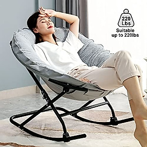 OAKHAM Comfy Saucer Chair, Folding Faux Fur Lounge Chair for Bedroom and Living Room, Flexible Seating for Kids Teens Adults, X-Large, Rock-Grey