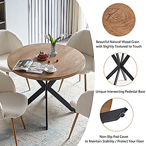 Homedot 5 Pieces Dining Table Set for 4, Home Kitchen Round Dining Table with Thick Tabletop and 4 Upholstered Arm Chairs, Faux Wood Round Table with Comfy Accent Chair for Living Room,Restaurant