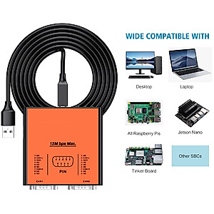 USB2CANFD-X2 USB to Dual Channel CANFD Converter for Raspberry Pi4/Pi3B+/Pi3/Pi Zero(W)/Jetson Nano/Tinker Board/PC
