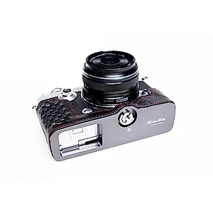 PENF Case, BolinUS Handmade Genuine Real Leather Half Camera Case Bag Cover for Olympus PEN-F Bottom Opening Version -Black