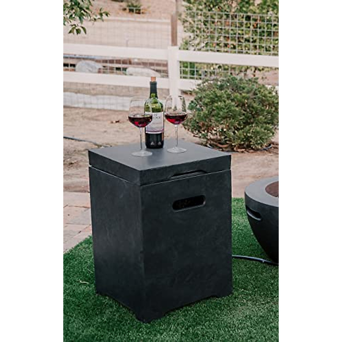 Kante 23.6" H Square Charcoal Eco-Friendly Concrete/Metal Outdoor Patio Backyard UV and Weather Resistant Modern Propane Tank Cover Storage Box for Gas Fire Pit, Hideaway Side Table,RMFP-T01-60121