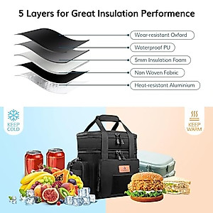 HSHRISH Insulated Lunch Box Cooler Bag Tactical - Expandable Lunchbox for Men - Large Lunch Pail Lunch Kit for Adults Work Outdoor Shift Trip Black 15L