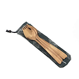 Gugrida 4 Pcs Rose Gold Spork for Household Use Camping Travel Hiking, 18/10 Stainless Steel Spoon Fork, Noodles Appetizer Dessert Spoon, Healthy & Eco-Friendly Silverware Set, 8.26-in w/Portable Bag