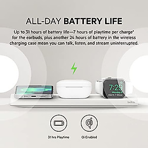 Belkin SOUNDFORM Immerse Noise Cancelling Earbuds, True Wireless Earbuds with Hybrid ANC, Wireless Charging, IPX5 Sweat and Water Resistant, Apple Find My for iPhone, Galaxy, Pixel and More - White