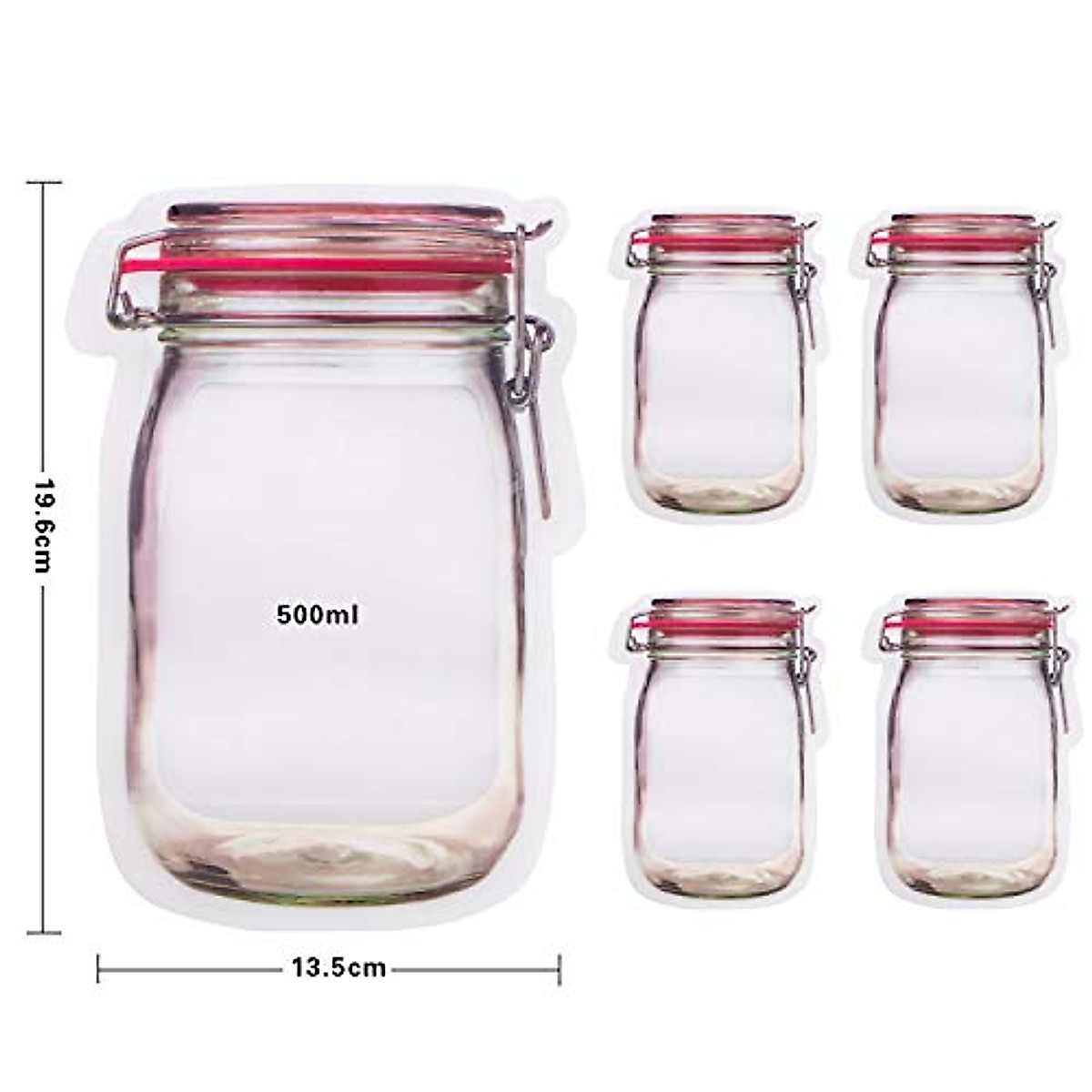 Arssilee Reusable Mason Jar Bottles Bags (20 Counts/500ml x10+ 150ml x 10) kitchen organizer Children's snacks Snacks, bread, cookies, fresh bags Food storage Bags Travel Camping