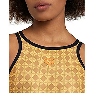 Arena Women's Standard Single Design Seamless One Piece Swimsuit, Gold-Multi Black, 34