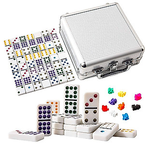 Yinlo Mexican Train Dominoes Set, Hub with Real Train Sound, Double 12 Colored Dot
