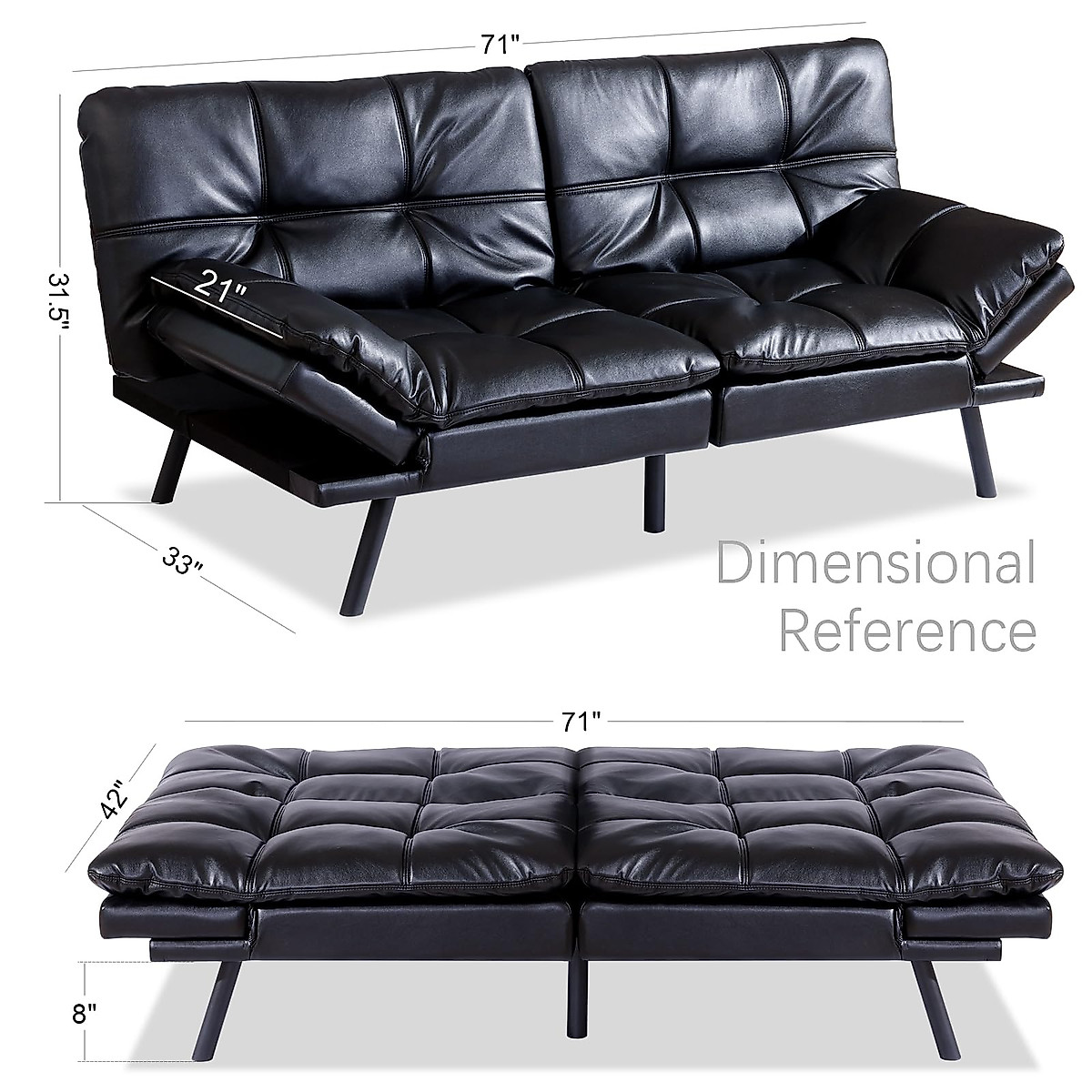 MUUEGM Futon Sofa Bed Couch Sleeper Memory Foam Convertible Futon Couch Bed,Modern Futon Folding Love Seat Sofa for Living Room,Compact Space,Apartment,Office,Dorm,Bonus,71" Dx33 Wx31.5 H,Grey