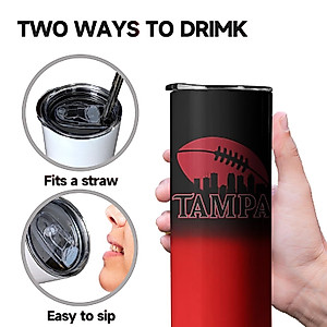 Tampa Classic Stainless Steel Tumbler with Lid and Straw, City Football Fans Gifts,20oz Football Team Skinny Travel Mug Tumbler Cup Water Botter