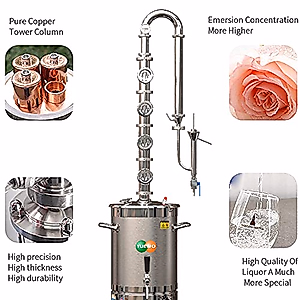 YUEWO 110V Electric 304 Stainless Steel Alcohol Distiller Flute Reflux Column Still with Sight Glasses Wine Making Kit for DIY Whisky Wine Brandy Gin (Produce 92% ABV)