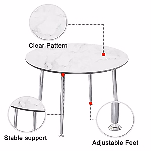 44.8" Round Dining Table for 4-6, Imitation Marble Grain Wood Round Kitchen Table with Plating Adjustable Heigh Legs, Suitable for Living Room, Kitchen & Dining Room, Waiting Room, White