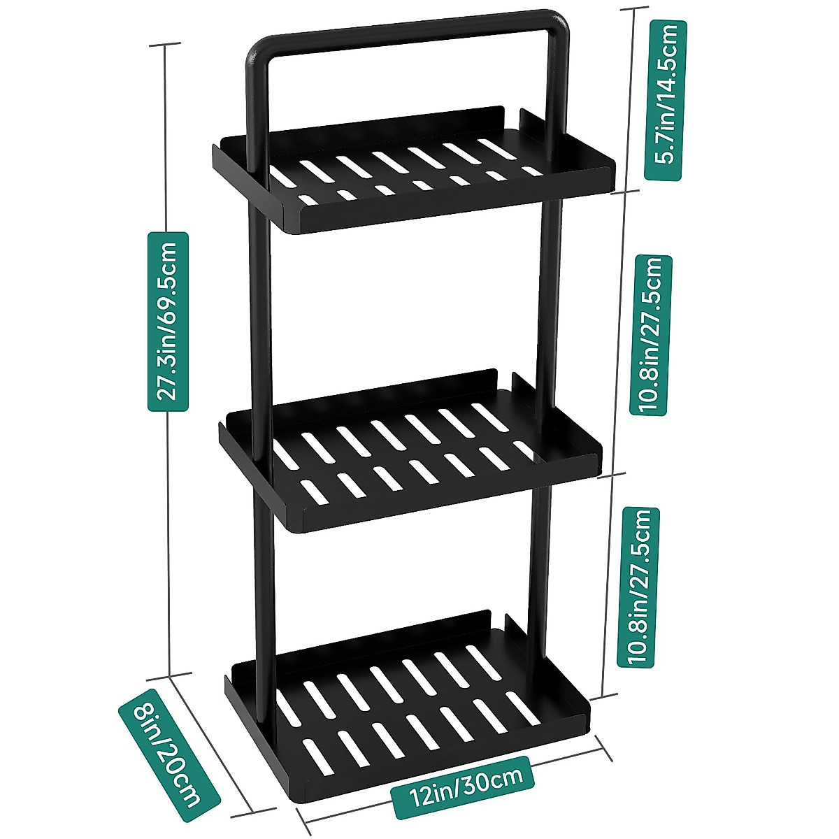 3 Tier Standing Shower Caddy Organizer Corner, Stable Bathroom Shower Organizer Stand with Handle, Metal Shower Shelf Caddy Corner for Shampoo, Shower Rack Stands for Inside Bathroom, Bathtub, Kitchen