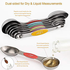 Magnetic Measuring Spoons Set of 8 Stainless Steel Dual Sided Stackable Measuring Spoons Nesting Teaspoons Tablespoons for Measuring Dry and Liquid Ingredients