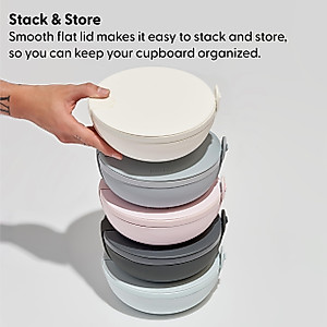 W&P Porter Plastic Bowl Lunch Container w/ Protective Non-slip Exterior, Cream 1 Liter | Lid & Snap-tight Silicone Strap | Food Storage, Bento Box, Meal Prep | BPA-Free Plastic