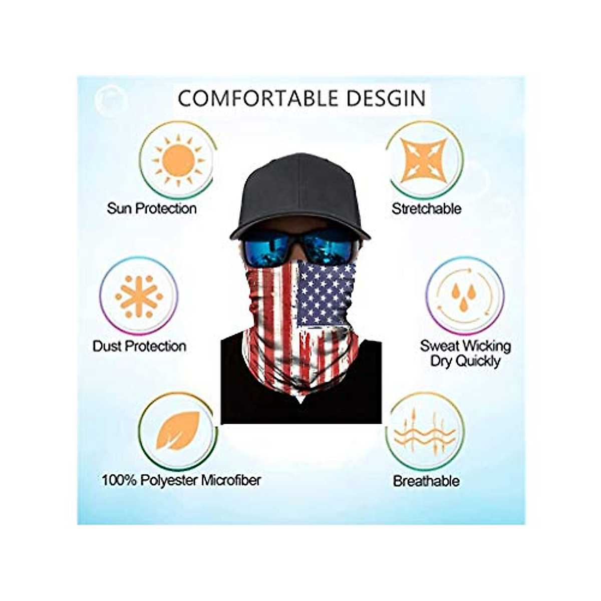 Outdoor Face Mask Scarf Bandana Multiple Functions UV Protection Wind dust Proof Headwear for Men and Women Cycling Motorcycling Hiking Skiing American Flag
