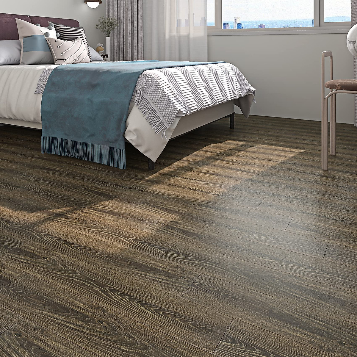 FunStick 6"x36" 10 Pcs Vinyl Flooring Peel and Stick Floor Tile Bathroom Dark Brown Wood Sticky Floor Tiles Peel and Stick Wood Planks for Walls Waterproof Peel n Stick Flooring for Kitchen Bedroom