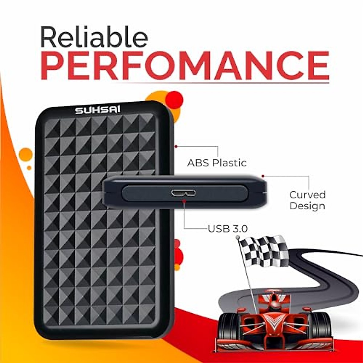 SUHSAI External Hard Drive 500GB High Speed Data Transfer USB 3.0 Hard Disk 2.5inch Memory Expansion Data Storage & Portable Backup HDD Compatible with PC, Computer, MacBook, Chromebook