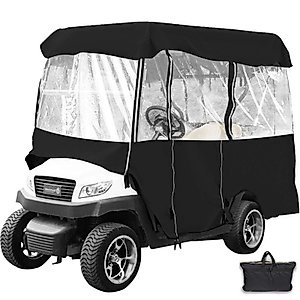 Happybuy Golf Cart roof up to 79" L Golf Cart Covers 4 Passenger Premium Tight Weave Ezgo Golf Cart Accessories Travel 4-Sided Fits Club Car（Black 011）