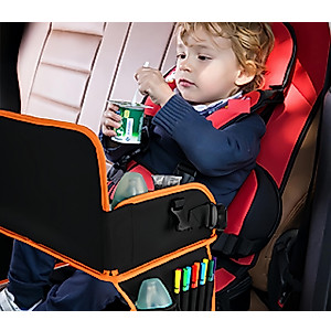 MENZOKE Black & Pink Kids Travel Tray Bundle, Toddler Tray with Dry Erase Board Car Lap Desk Table with iPad Holder, Storage Pocket, Kids Active Eating Tray for Road Trip, Airplane