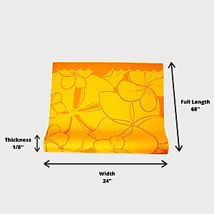 Wai Lana Yoga Mat Plumeria, Color: Orange, Size: 1/8"H x 24"W x 68"L, lightweight, washable, and latex-free