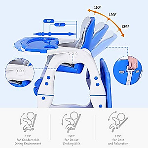 Costzon Baby High Chair, 3 in 1 Infant Table and Chair Set, Convertible Booster Seat with 3-Position Adjustable Feeding Tray, Adjustable Seat Back, 5-Point Harness (Blue)