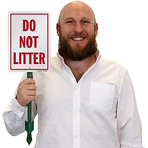 SmartSign 10 x 7 inch “Do Not Litter” LawnPuppy Yard Sign and 18 inch Stake Kit, 40 mil Laminated Rustproof Aluminum, Red and White, Set of 1, Made in USA