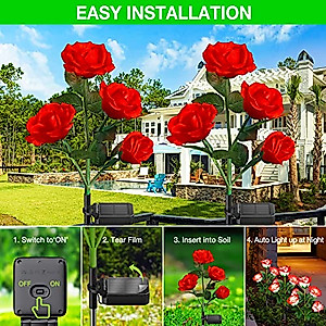 BUCASA Solar Garden Lights Outdoor 4 Pack, Upgraded Waterproof Solar Powered Outdoor Lights with 16 Rose Flowers, Bright Color Changing Solar Flower Lights for Pathway Walkway Patio Yard Lawn