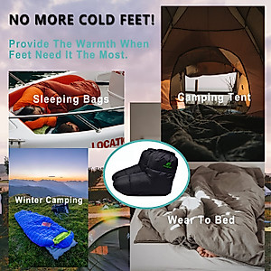 RANDDER Down Booties Warm Socks, Ultralight Winter Thermal Foot Warmer Camping Sleeping Bag Tent Slippers for Men Women(Black/Small)