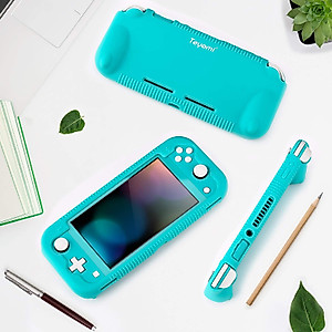 Teyomi Protective Case Compatible with Nintendo Switch Lite, Silicone Protective Cover for Nintendo Switch Lite with Tempered Glass Screen Protector, 4 Pcs Thumb Grips & 2 Game Cartridges(Light Blue)