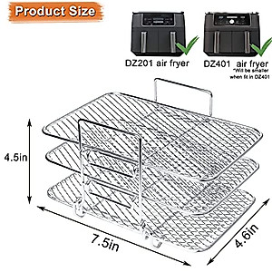 Air Fryer Rack Compatible with Ninja DZ201 DZ401 XL Air Fryer 2-Basket Electric Fryer (2Pack) , Multi-Layer Grill Rack, Grill Rack, Double Basket Air Fryers Rack, 304 Stainless Steel Toast Rack