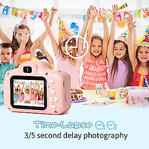 Kids Camera, Christmas Birthday Gifts for Boys Age 3-9, HD Digital Video Cameras for Toddler, Portable Toy for 3 4 5 6 7 8 Year Old Boy with 32GB SD Card(Pink)