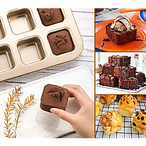 Webake Brownie Cake Pan, 12-Cavity Non-Stick Square Muffin Pan 1.6 Inch Deep Brownie Mold Small Cake Pan Bakeware for Oven Baking (Champagne Gold)