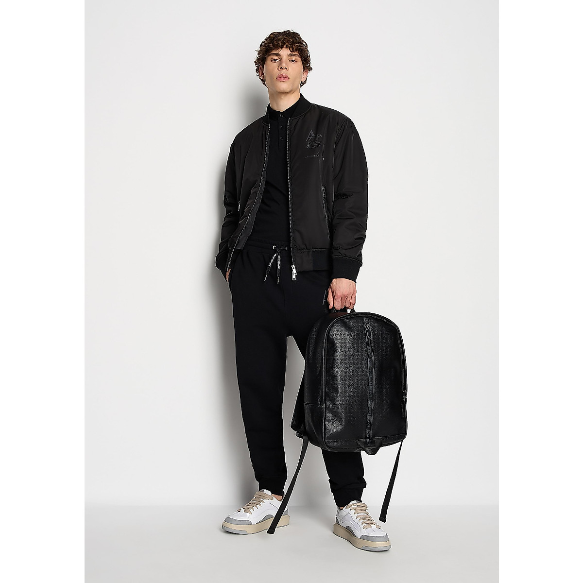 A | X ARMANI EXCHANGE Men's Regular Fit Cotton Jersey Eagle Logo Polo, Black, XXL