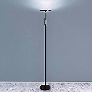 Kenley Daylight LED Floor Standing Lamp - Tall Modern Reading Task Uplight - 24W Adjustable Warm Cool Super Bright Natural Light Torchiere for Living Room, Dorm, Bedroom or Office - Dimmable - Black