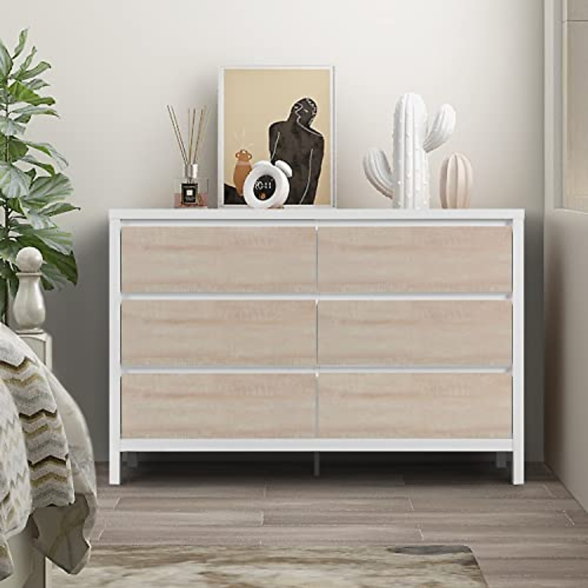 LYNSLIM 6 Drawer Dresser, Wooden Dresser for Bedroom, Modern Chest of Drawers, Storage Cabinet for Living Room, Nursery, Entryway