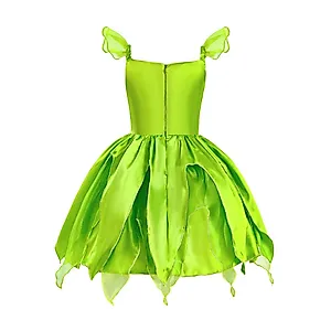 Green Fairy Princess Dresses for Girls Tinker Bell Halloween Costume Cosplay Dress Up with Wing & Accessories,3T(small size)