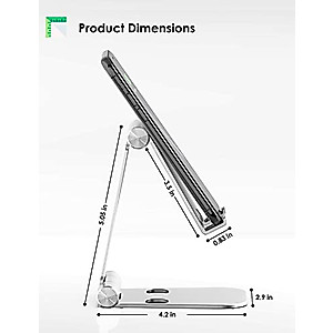 KTRIO Adjustable Cell Phone Stand, Aluminum Phone Stand for Desk, Foldable Phone Holder Compatible with iPhone 13 Pro Max 11 12 Xr 8 7 SE, Pad, Tablet, Smartphone - Silver