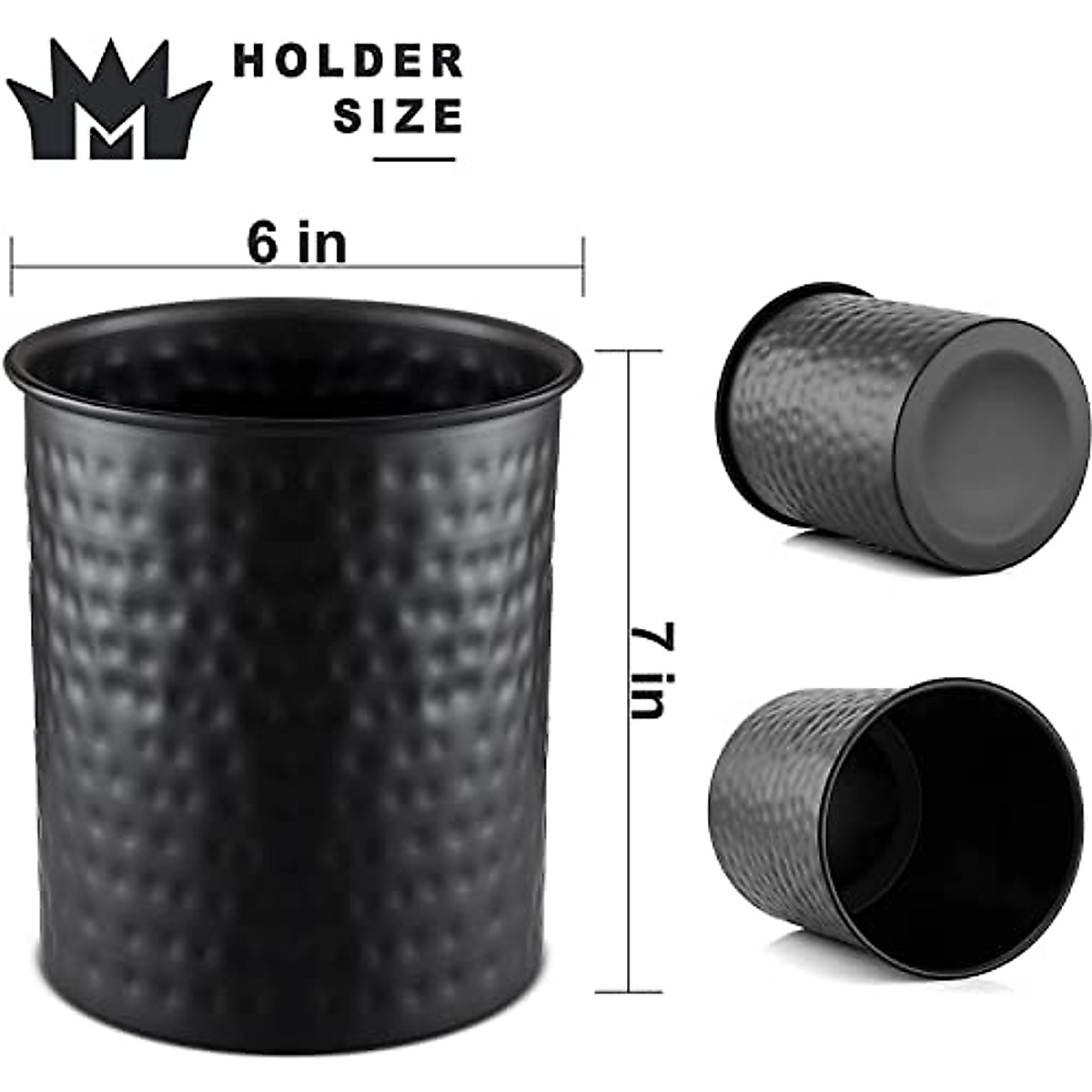 Monarch Abode Kitchen Utensil Holder, Hand Hammered Caddy, Kitchen Organization for Utensils, Crock for Cooking Utensils, Black, Large, 19177