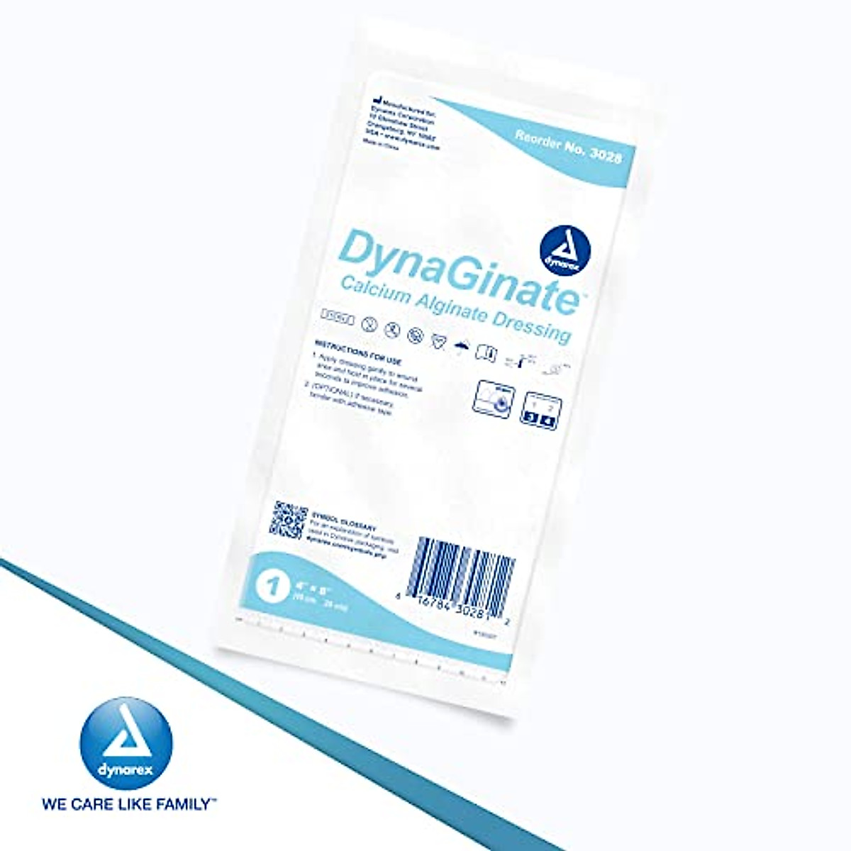 Dynarex DynaGinate Calcium Alginate Wound Dressing - Sterile, Non-Stick Topical Wound Pads - Absorbent Gel Patches For Moderate To High Exuding Cuts - 4"x 8", Box of 5