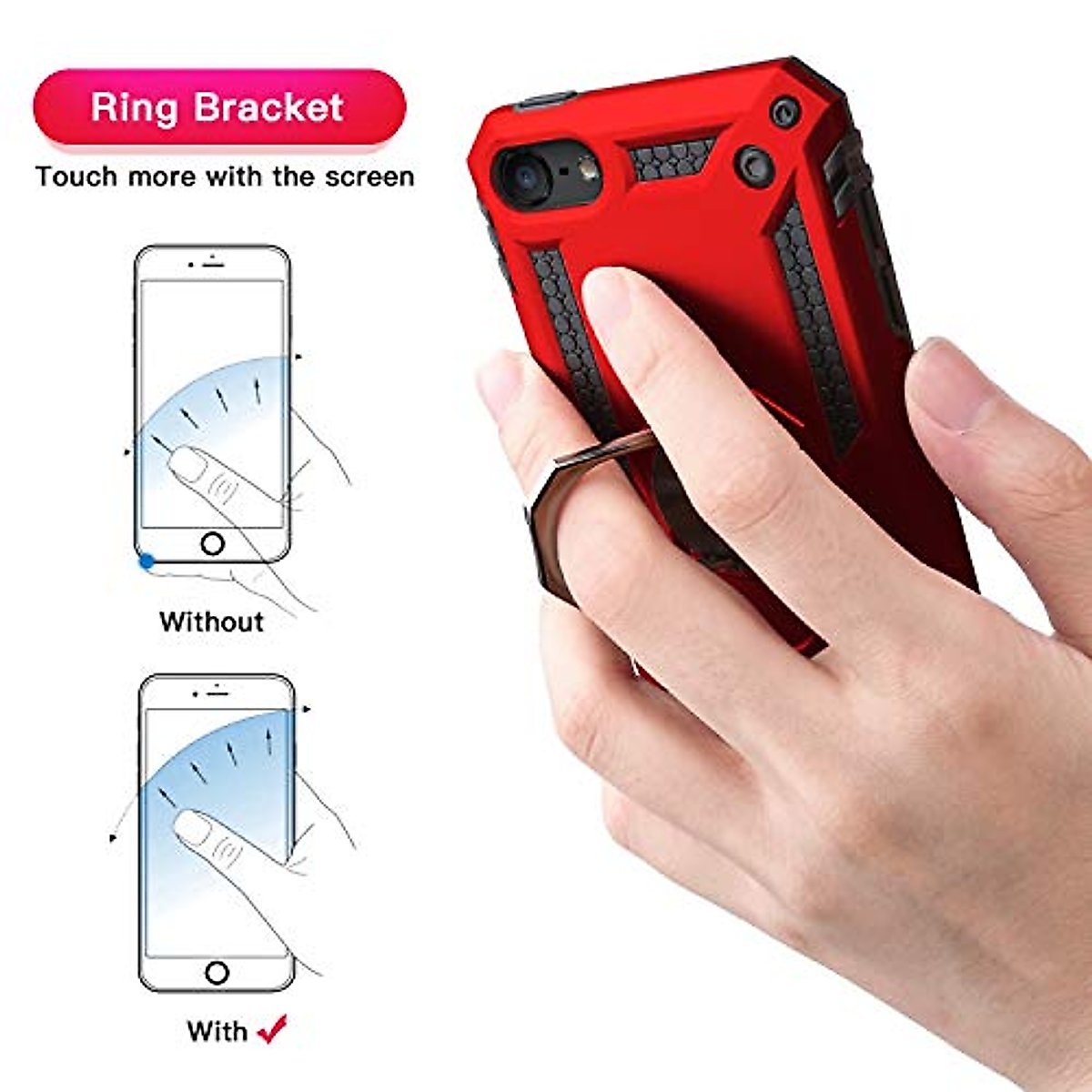 iPod Touch 7 Case, iPod Touch 6 Case with Car Mount,IDweel Hybrid Rugged Shockproof Protective Cover with Built-in Kickstand for iPod Touch 5 6 7th Generation, Red
