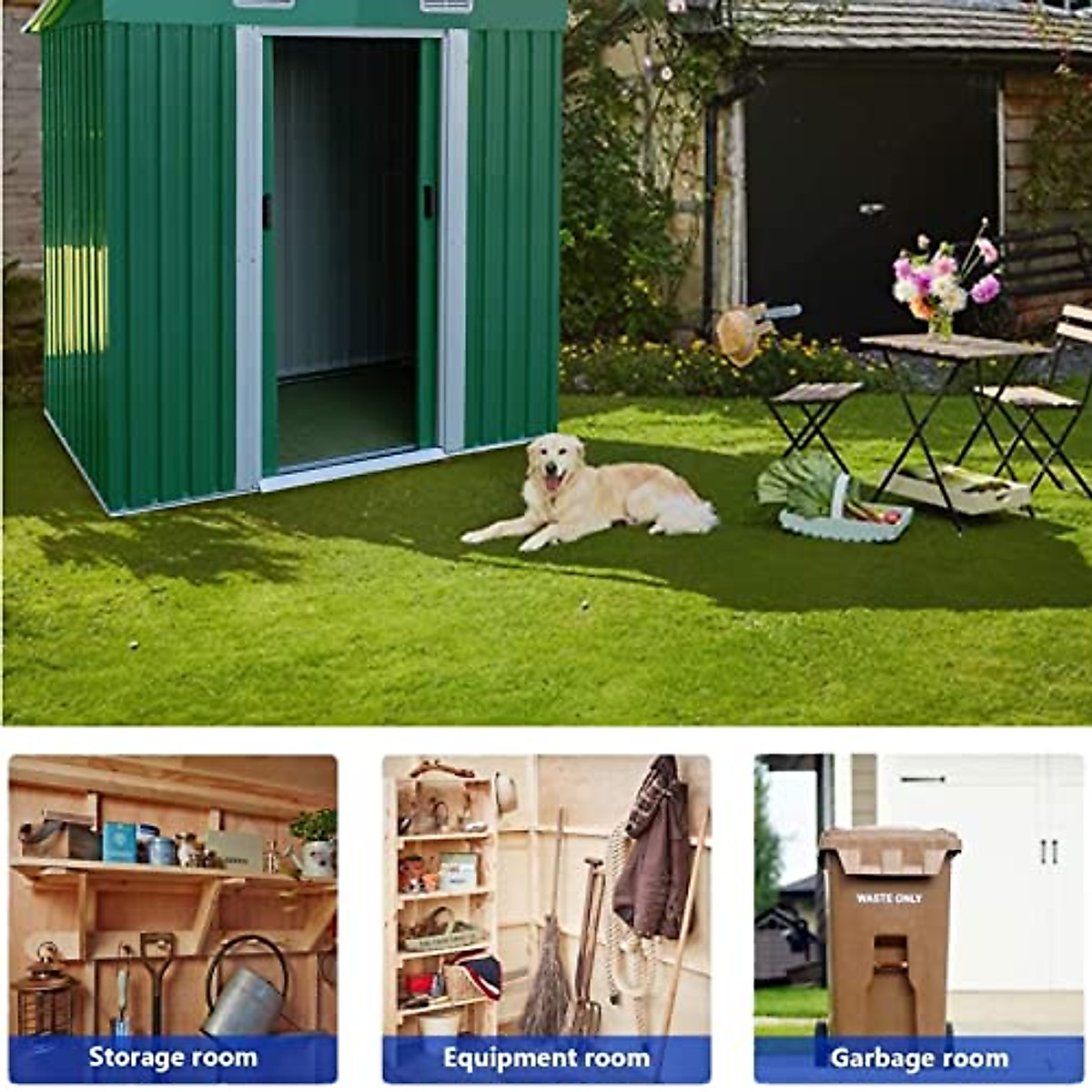 Arlopu 6 x 3.5 FT Outdoor Storage Shed, Metal Sheds with Sliding Doors and Vents, Waterproof Tool Storage Cabinet, Backyard Patio Lawn, for Bicycle, Garden Tool, Pet House, Utility Room (Dark Green)