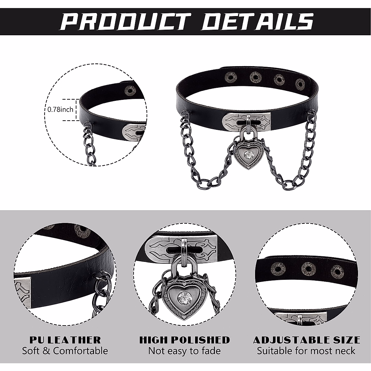 HAIAISO 6-9Pcs Leather Choker Black Punk Goth Choker Necklace Love Heart Spiked Choker Adjustable Pu Choker Collar for Women