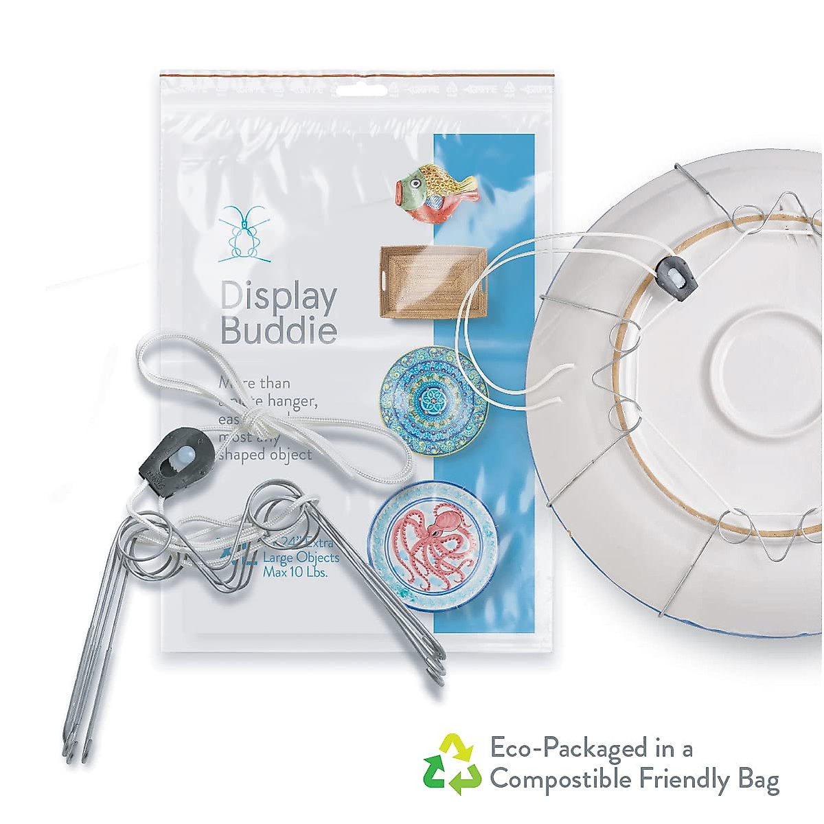 Display Buddie Extra-Large Adjustable Plate Hanger for Plates, Platters, Bowls & Oval, Square, Rectangular Objects Between 18-24" Overall and up to 10 lbs.