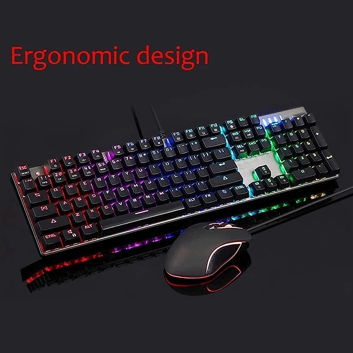 Gaming Keyboard and Mouse Rainbow Backlit Keyboard Mechanical Feel Keyboard Gaming Mouse for Computer Gamers